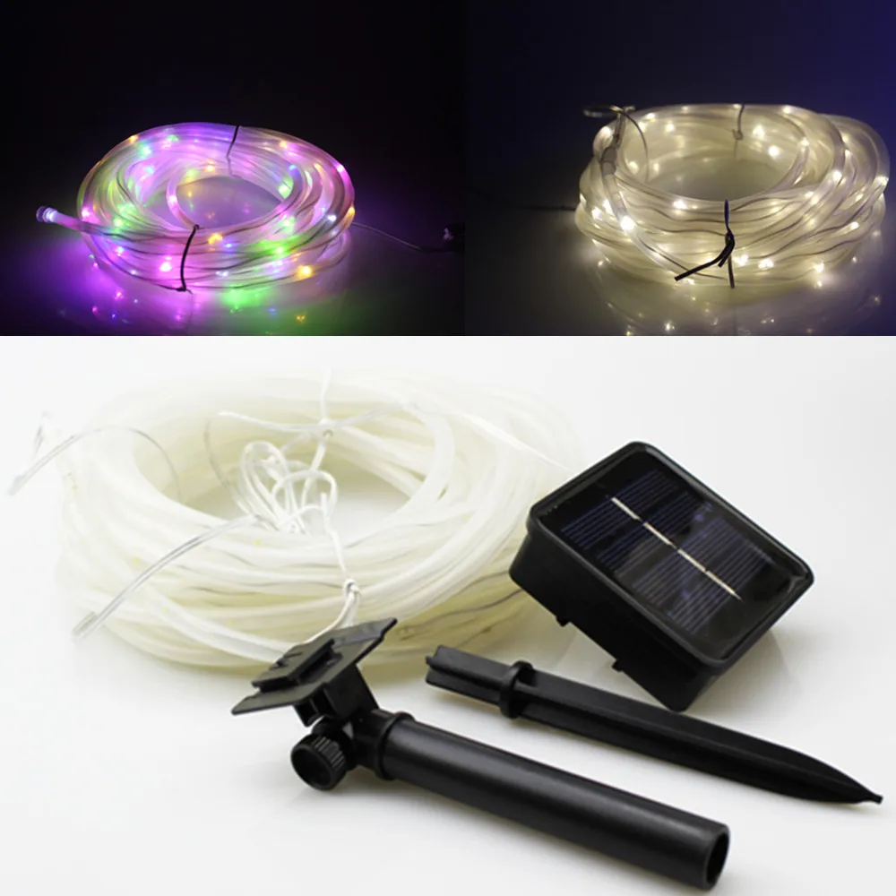 Tira de luces Led alimentada por energía Solar, 12M, 7M, 50Led, para exteriores, Navidad, jardín ...