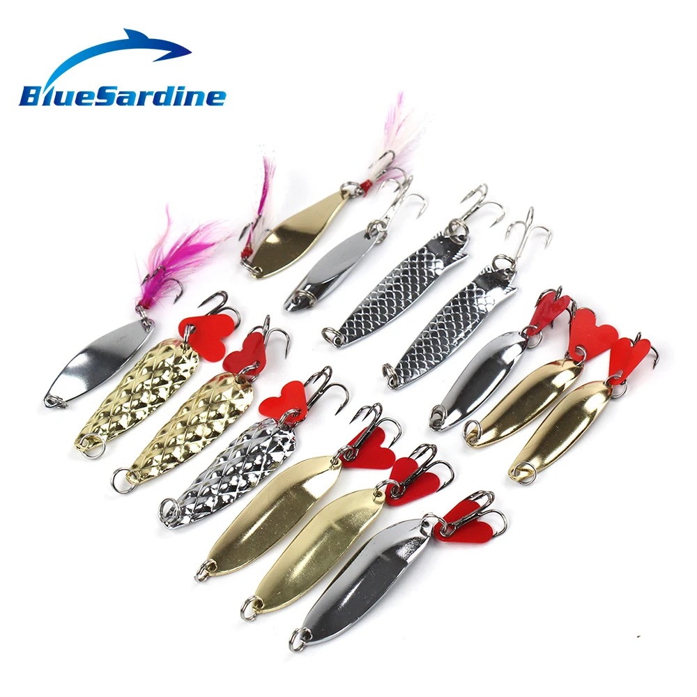 BlueSardine 14PCS Spoon Bait Fishing Lures Metal Spoonbaits Silver ...