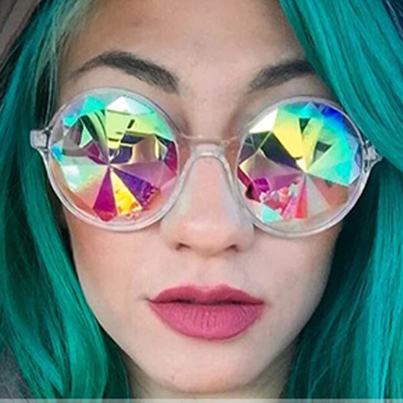 Unisex Cool Glass Lens Round Kaleidoscope Glasses For Night Bar Show