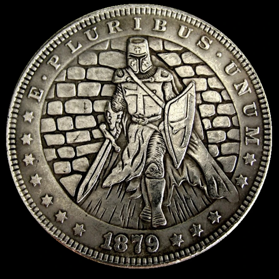 Hobo Coins 1879 Morgan Dollar Soldier with Sword and Shield Design ...