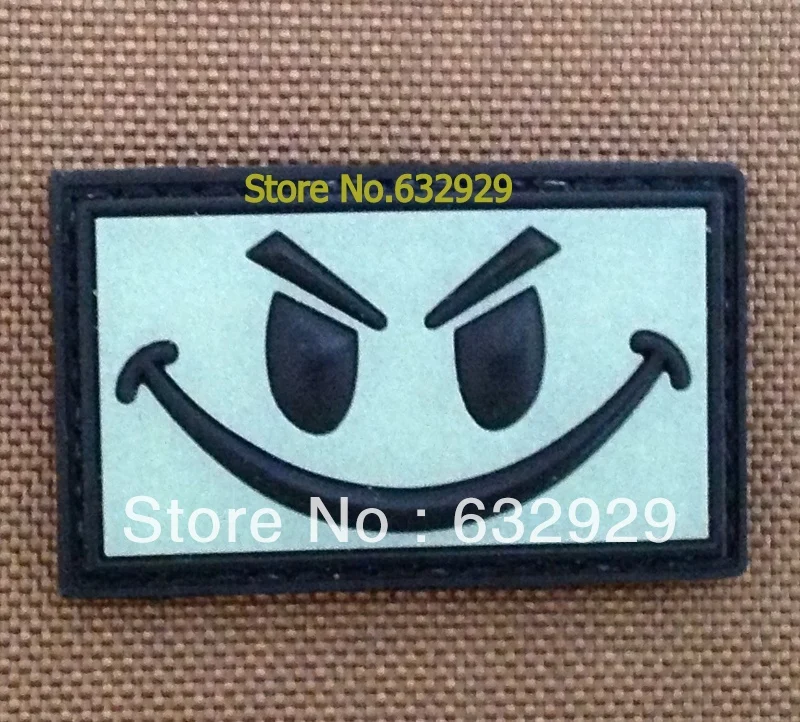 3D PVC velcro patch Rubber EVIL SMILEY Glow in the dark|patch up|patch slimglow in the dark ...
