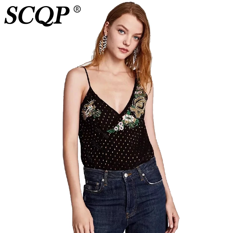 SCQP Wave point Printing Deep V Neck Sleeveless Ladies Jumpsuit Casual ...