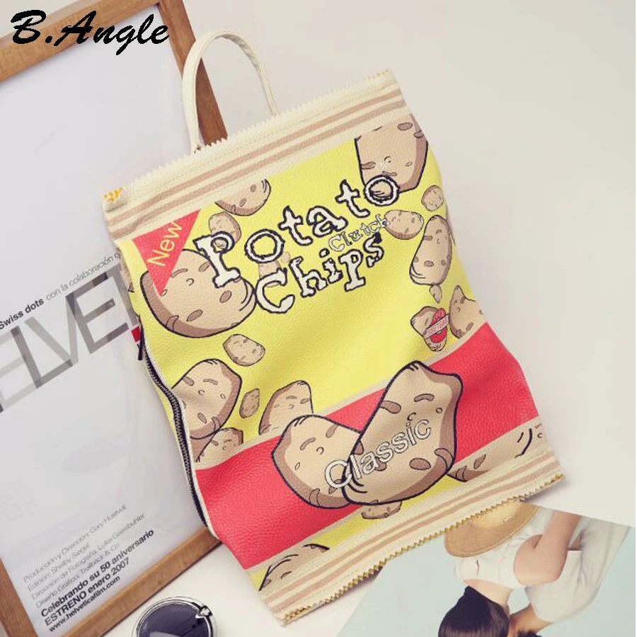 High quality fashion potato chips printing backpack women backpack ...