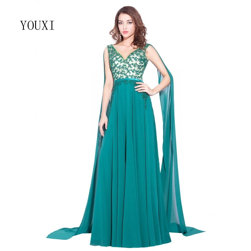 New Arrives Jade Evening Dresses 2019 Sleeveless Appliwues Beads Prom ...