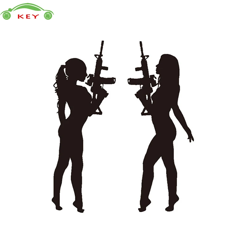 14.7*17.8cm Car Sexy Girl Gun Window Trunk Sticker Auto Body Decal For ...