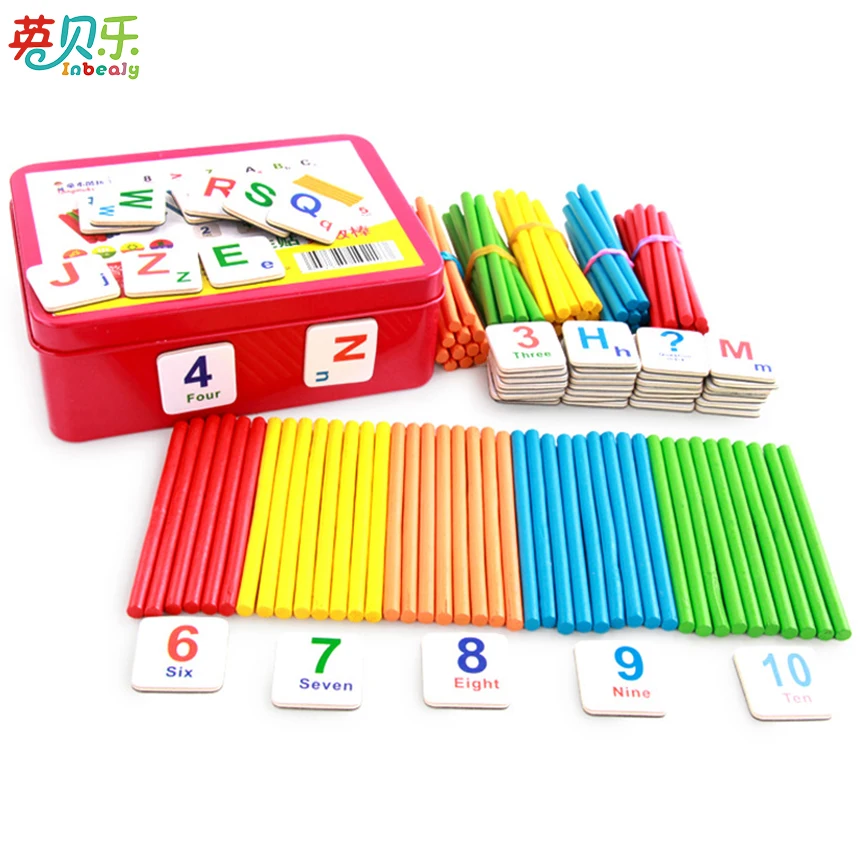 Montessori Wooden Math Toys Colorful Counting Sticks Magnetic Box ...
