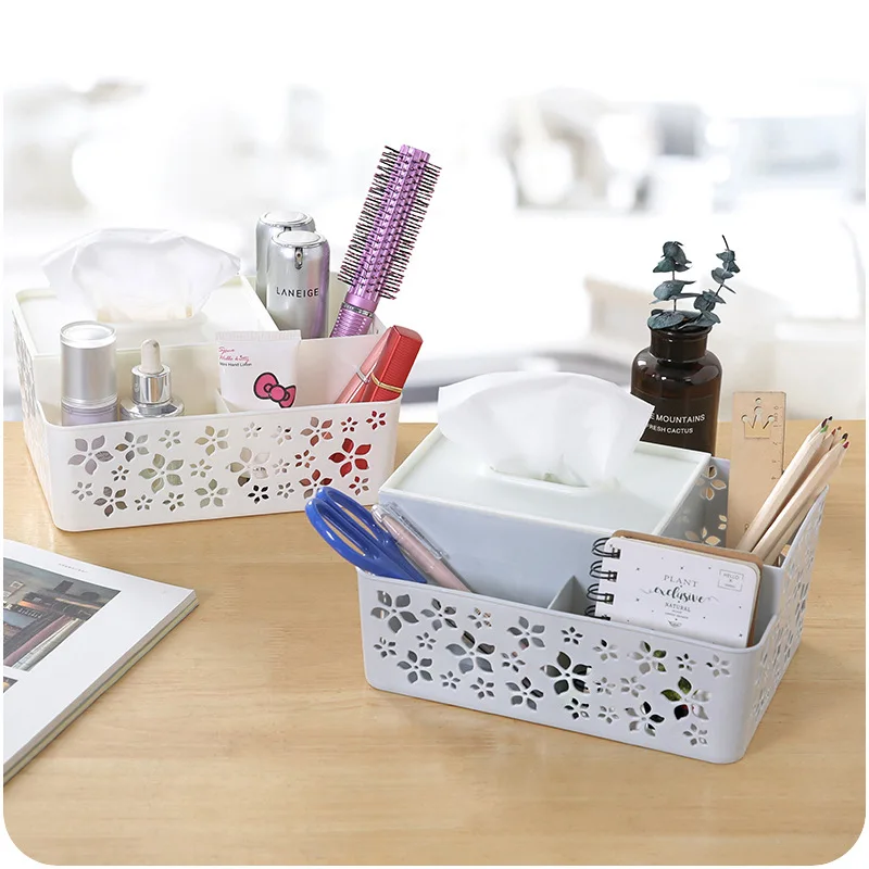 Home Hollow Pattern Tissue Remote Control Storage Box Plastic Living ...