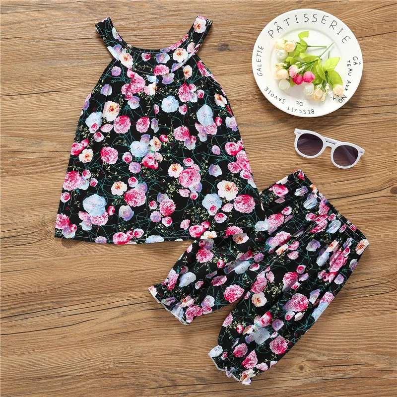 3 7Y Children Baby Girls Clothing Set Girl Summer Clothes Kids Black ...