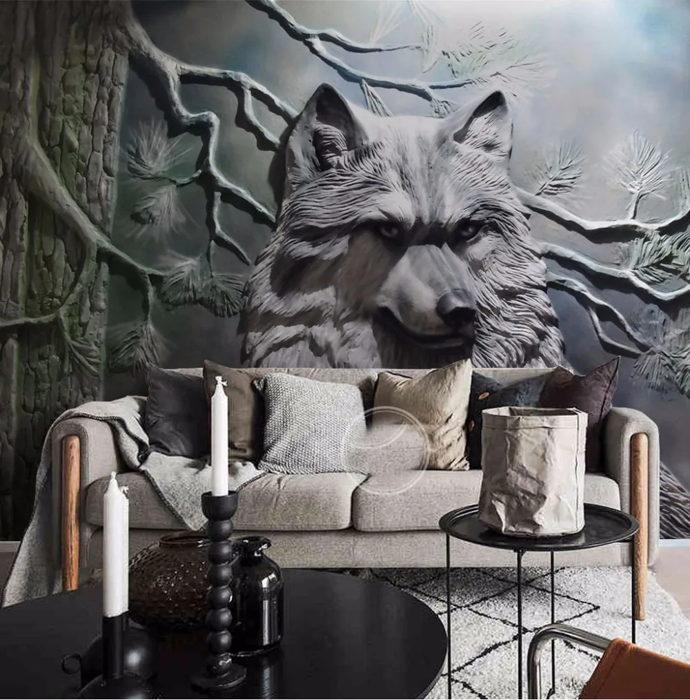 Murales-grandes-de-papel-tapiz-de-bosque-de-Lobo-y-Animal-Mural-de-Foto ...