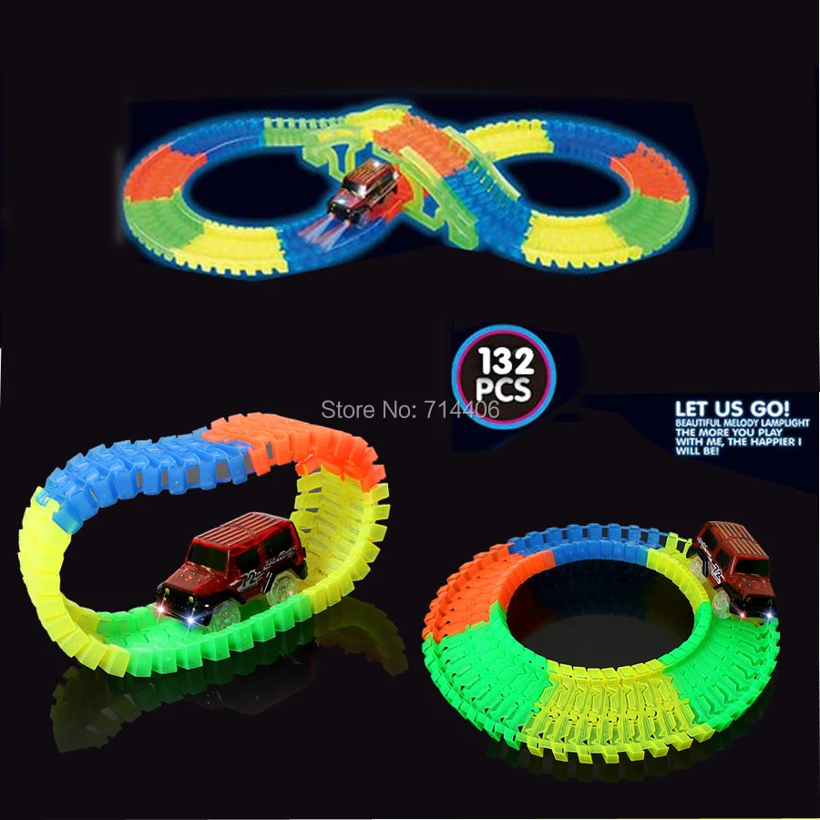 Assembly Glow racecar track Electric LED light up Racing car 132pcs set ...