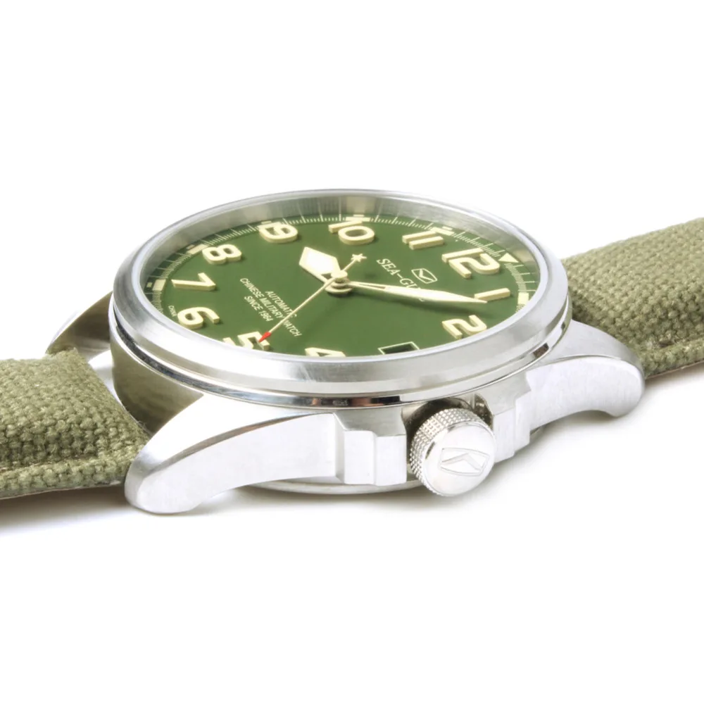 Seagull Automatic Chinese Military Watch Luminous Numerals Green Dial ...