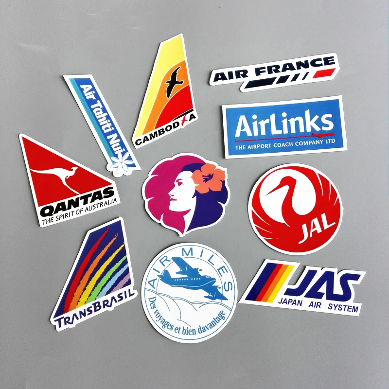 10 Pieces/lot Airline Logo Pvc Decal Sticker Fashion Trunk Luggage ...