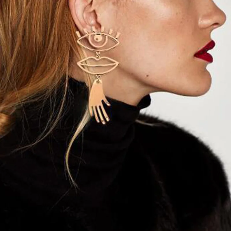 Abstract Art Gold Color Chic Palm Statement Dangle Earrings Hyperbole ...