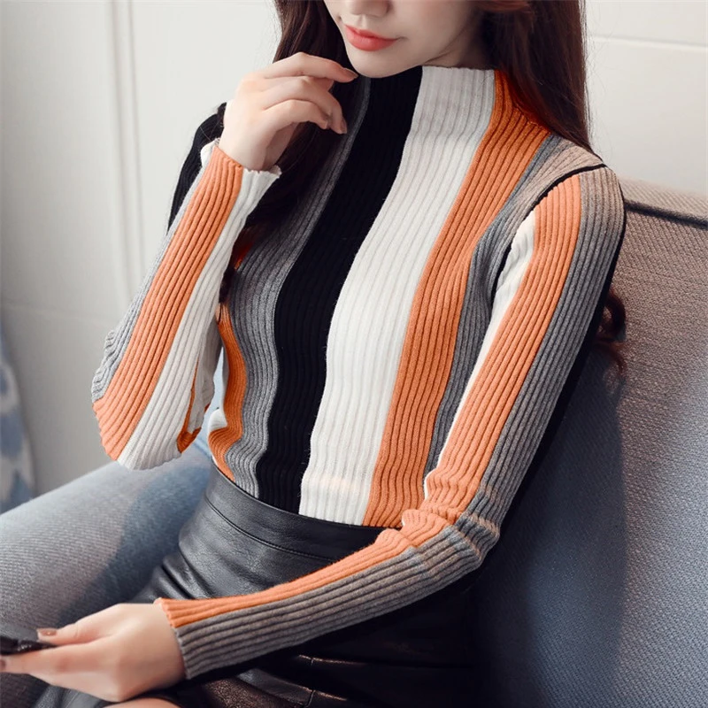 Knit Sweater Women Autumn Winter Stripe Pullover Sweaters High ...