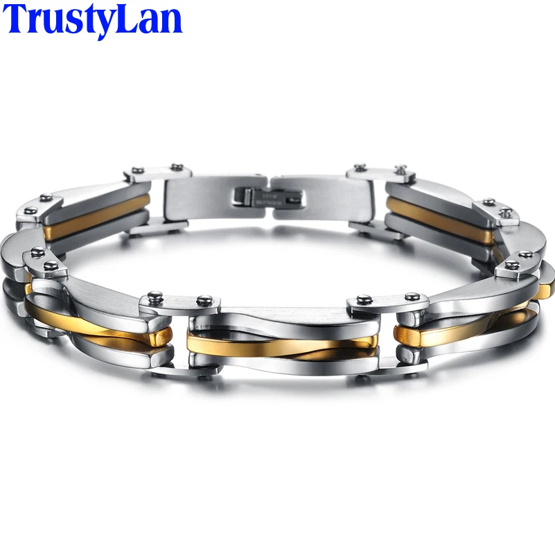 Jewelry Gift for Him Gold Color Stainless Steel Man Bracelet Male Cool ...