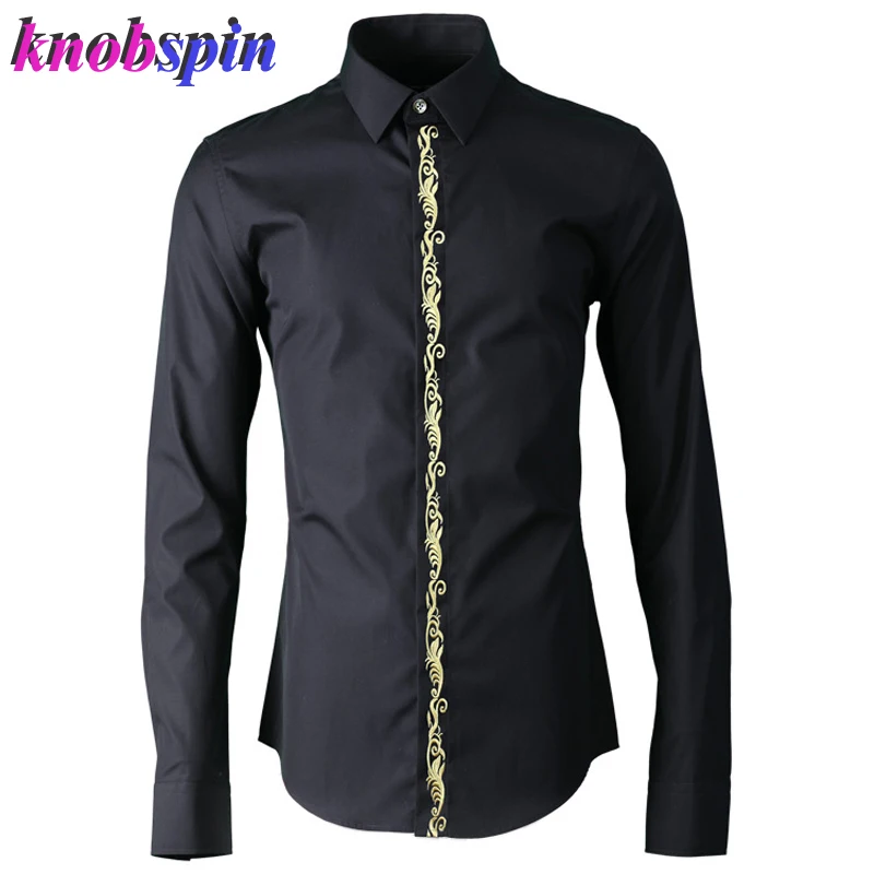 Camisa bordada de Color dorado y plateado para hombre, ropa informal ...