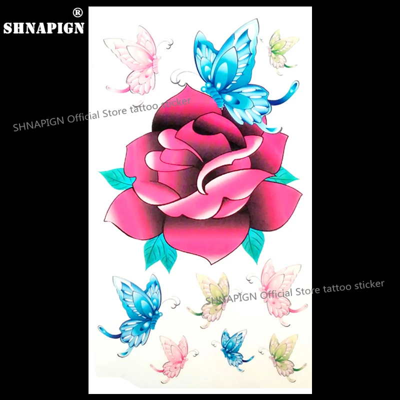 Shnapign Butterfly Red Rose Temporary Tattoo Body Art Arm Flash Tattoo ...