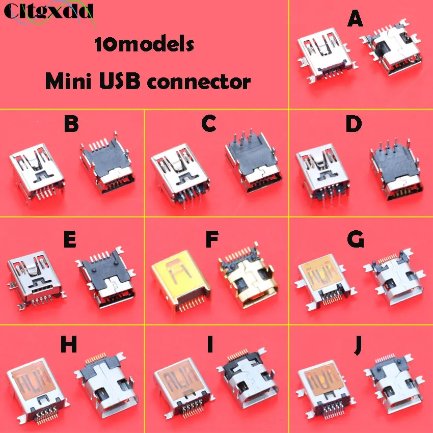 Cltgxddd Conector Fêmea Mini Usb Tipo B, 10 Peças, 5 Pinos 8 Pinos, 10 ...