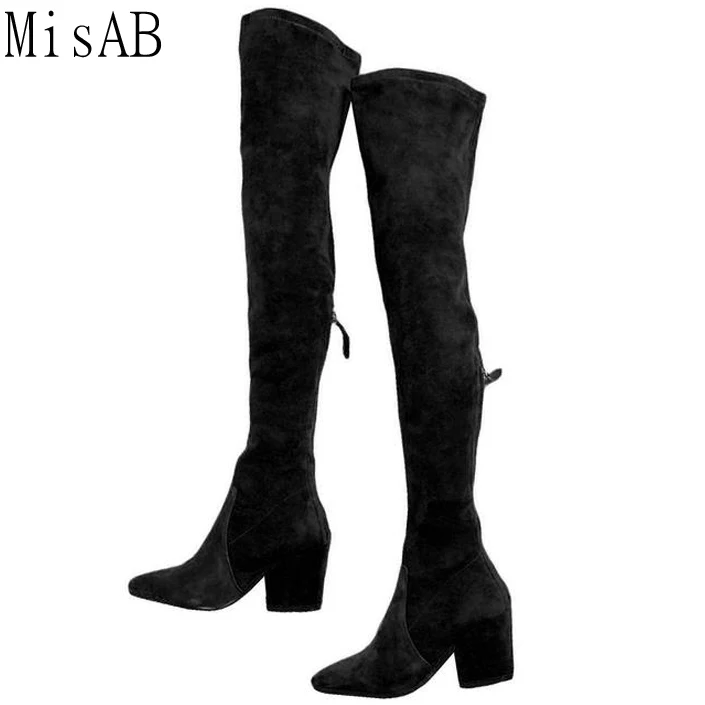 Women Boots over the knee boots Winter spring chunky heels faux suede ...