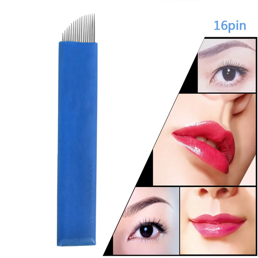 Needles-for-Tattoo-Permanent-Makeup-16pin-Slope-Sterilized-Stainless ...