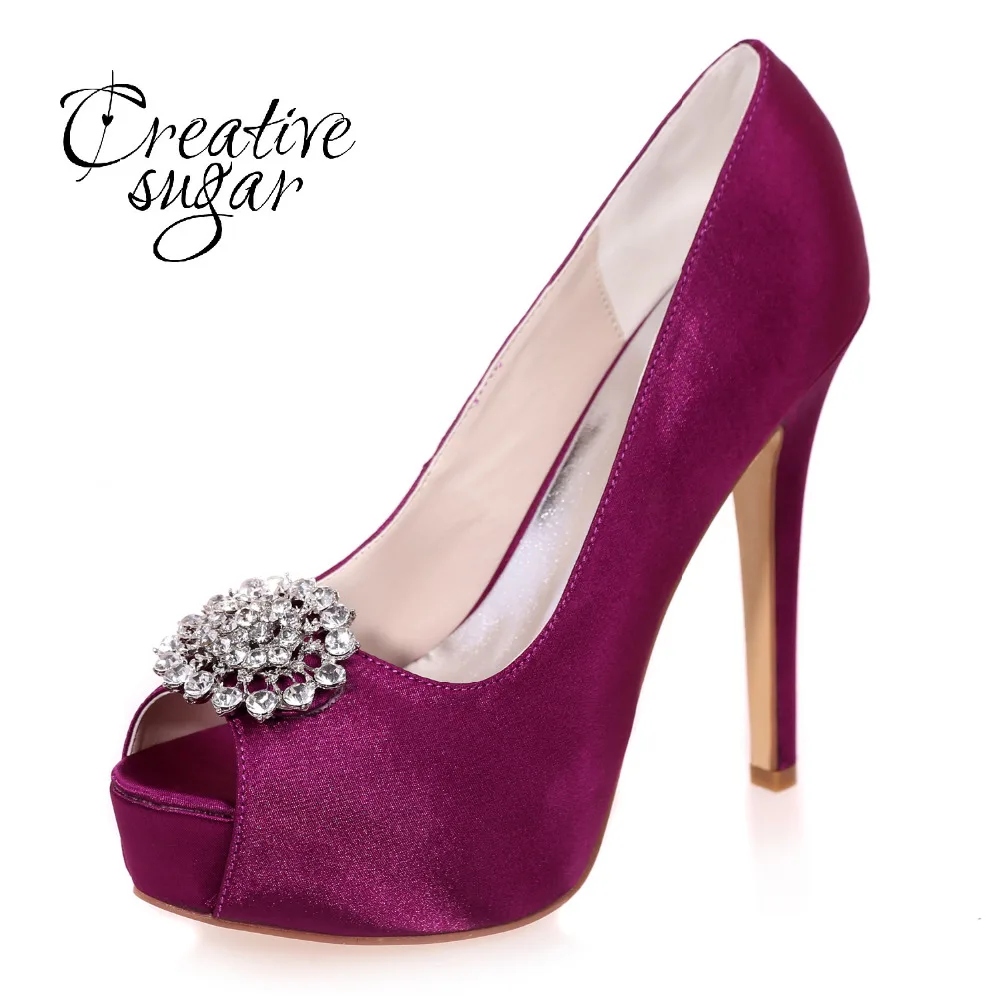 Creativesugar-open-toe-woman-wedding-party-bridal-pumps-crystal-buckle ...