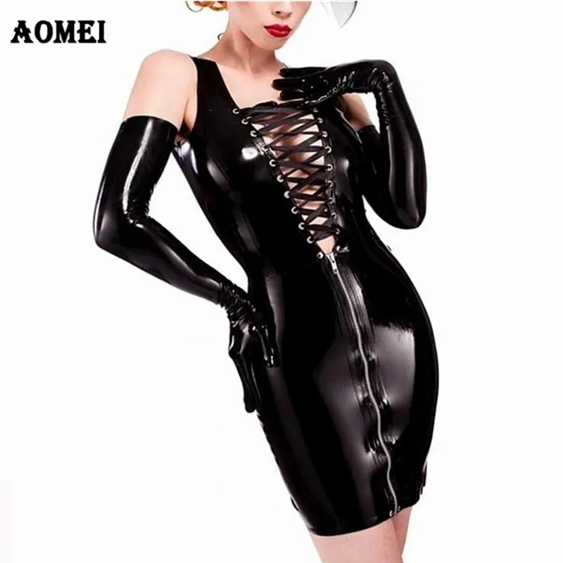 Buy Women Sexy Bodycon Pu Tube Sheath Dress Lace Up