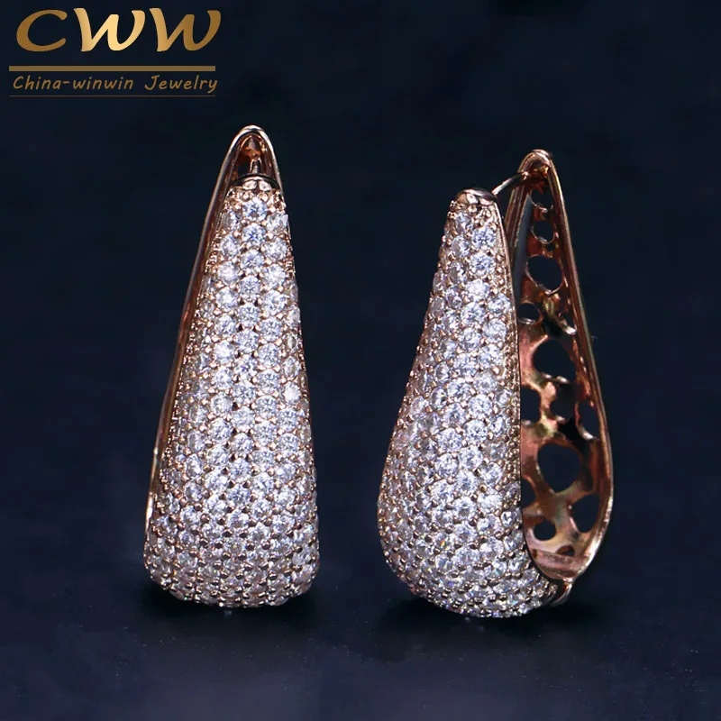 CWWZircons Full Micro Pave Cubic Zirconia Stone Gorgeous Rose Gold Color CZ Crystal Women Long ...