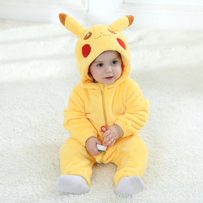 Baby Romper Long Sleeves 100% Flannel Baby Pajamas Cartoon Pikachu ...