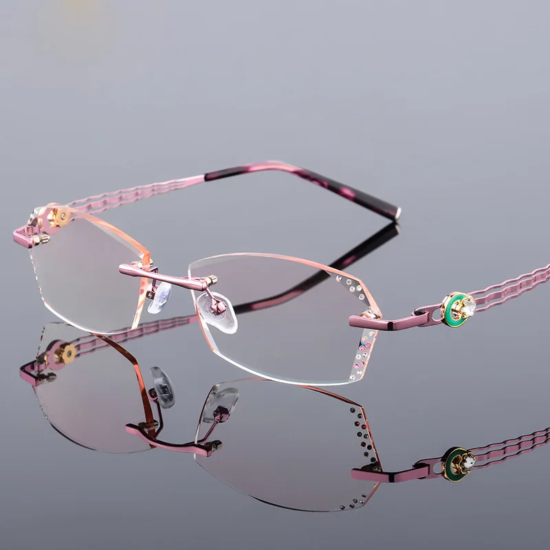 Fashion Frameless Glasses Women Frame Anti Blue Ray Clear Eyewear Alloy ...