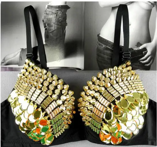 Nightclub Underwear Gold DJ Bra Sexy Scales Rivet Dance Women Stage|bra ...