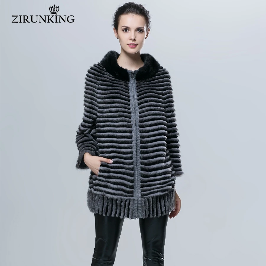 ZIRUNKING Mulheres Genuine Casaco De Pele Real Natural Mink E Rex Coelho Casaco Com Zíper Padrão ...