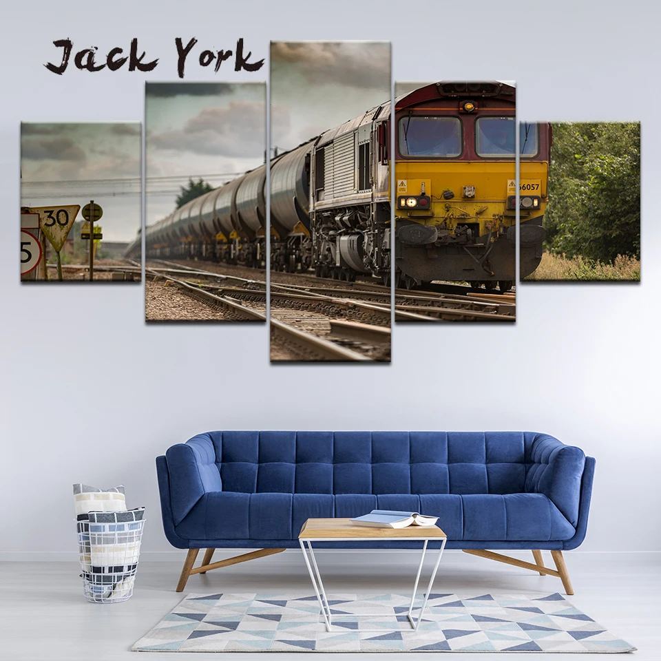 Canvas Painting Vintage Old Train And Track 5 Pieces Wall Art Painting ...