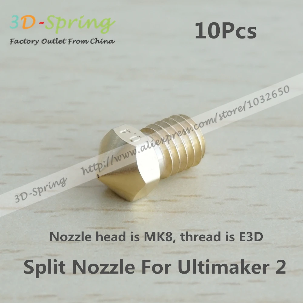 10Pcs 3D Printer Brass Split Nozzle For Ultimaker 2 UM2 0.25 0.8mm For ...