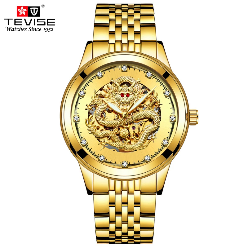 TEVISE Men Luxury Gold Automatic Watch Self Wind Mechanical Watches ...