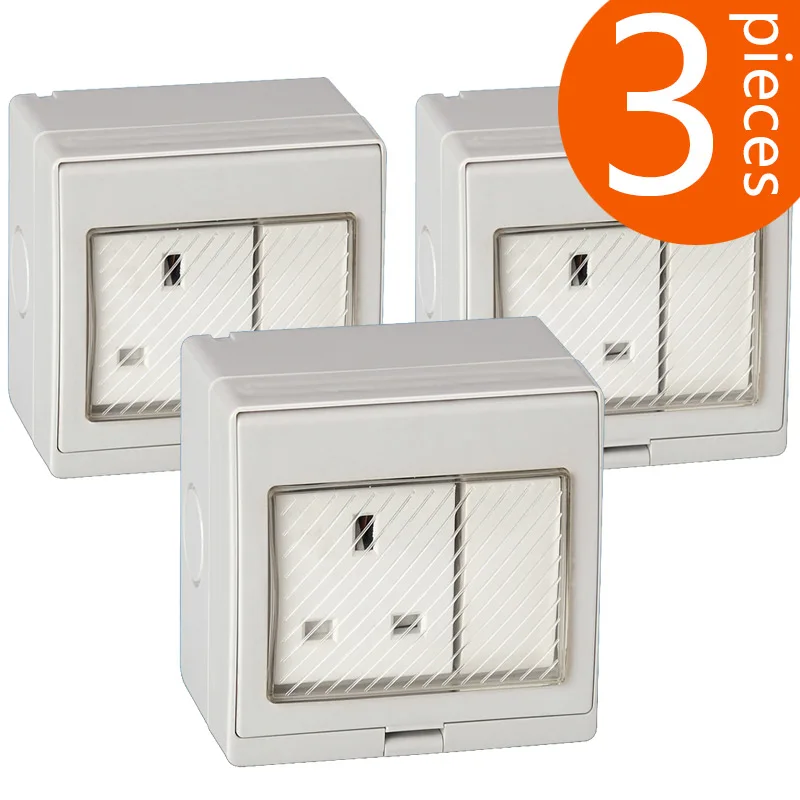 3 pieces The British standard waterproof IP55 power outlet with an ...