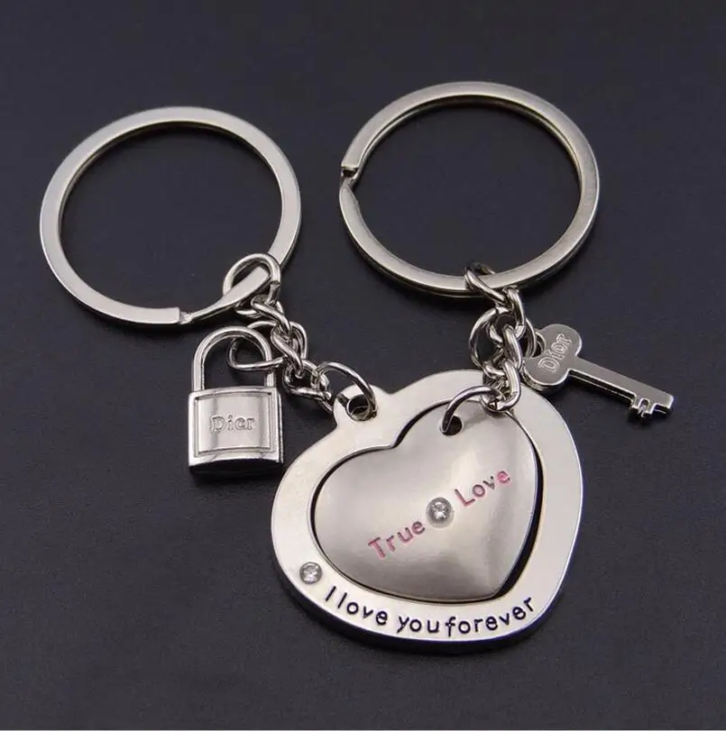 1 Pair 82mm High Quality Heart Keychains Alloy couples Key Ring Lock ...
