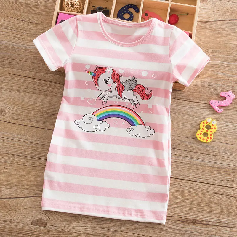 Summer Unicorn Dress Girl Print Cartoon Striped dresses for girls ...