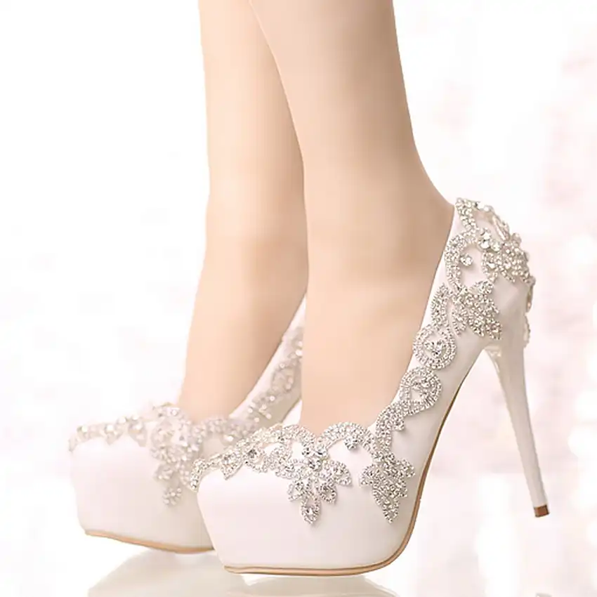 Crystal Queen White Crystal Women High Heels Shoes Rhinestones Diamond ...
