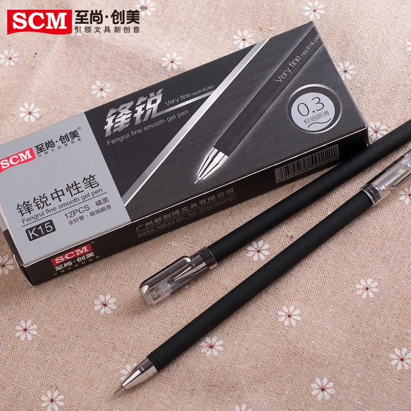 12Pcs/lot Super Smooth 0.5mm Needle Nib Gel Pen with Black Ink Refil ...