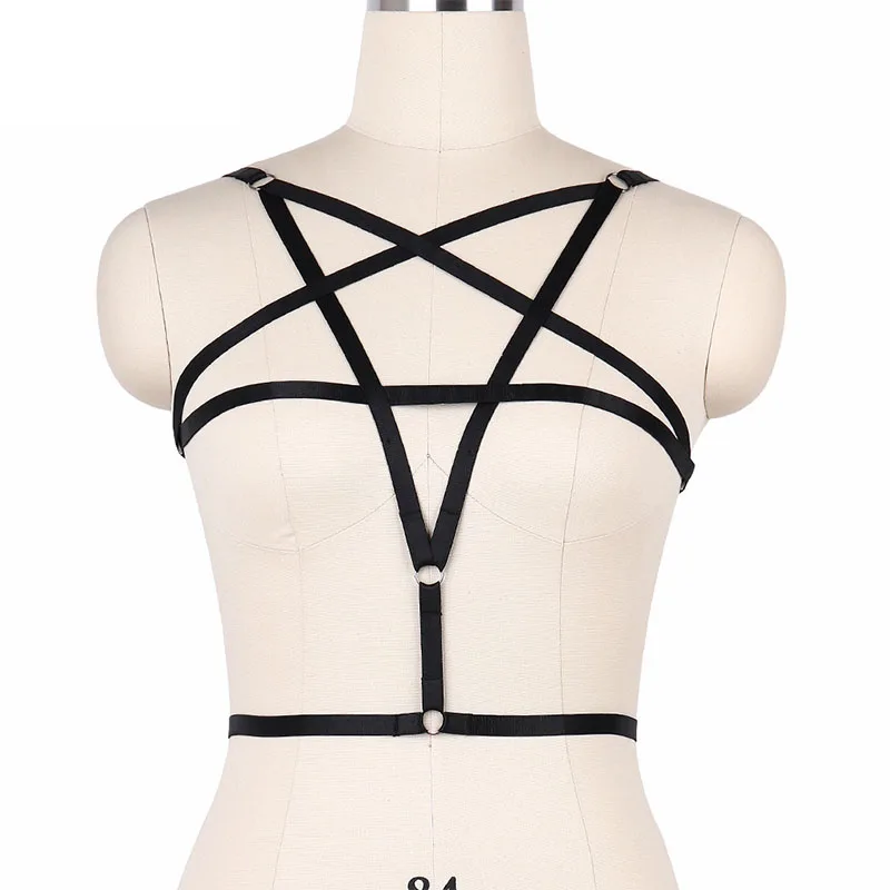 Cosplay-Pentagram-Bra-Sexy-Adjustable-Pentagram-Harness-Black-Crop-Top ...