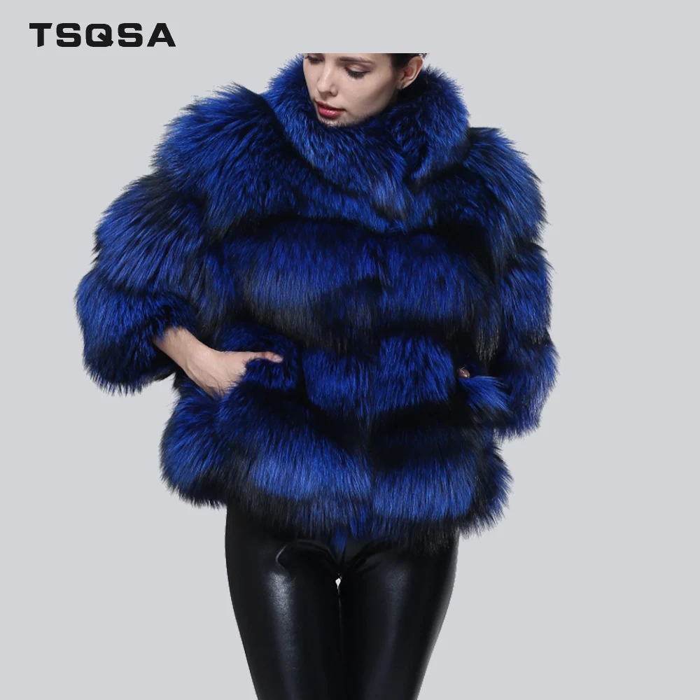 Warm Winter Women Fur Coat Natural Silver Fox Fur Overcoat Female Short ...
