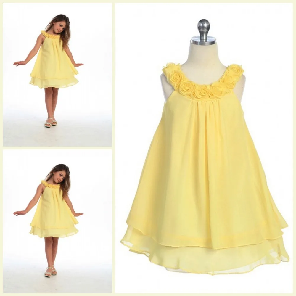 Lovely-Little-Kids-Yellow-Custom-Made-Handmade-Flowers-A-line-Knee ...