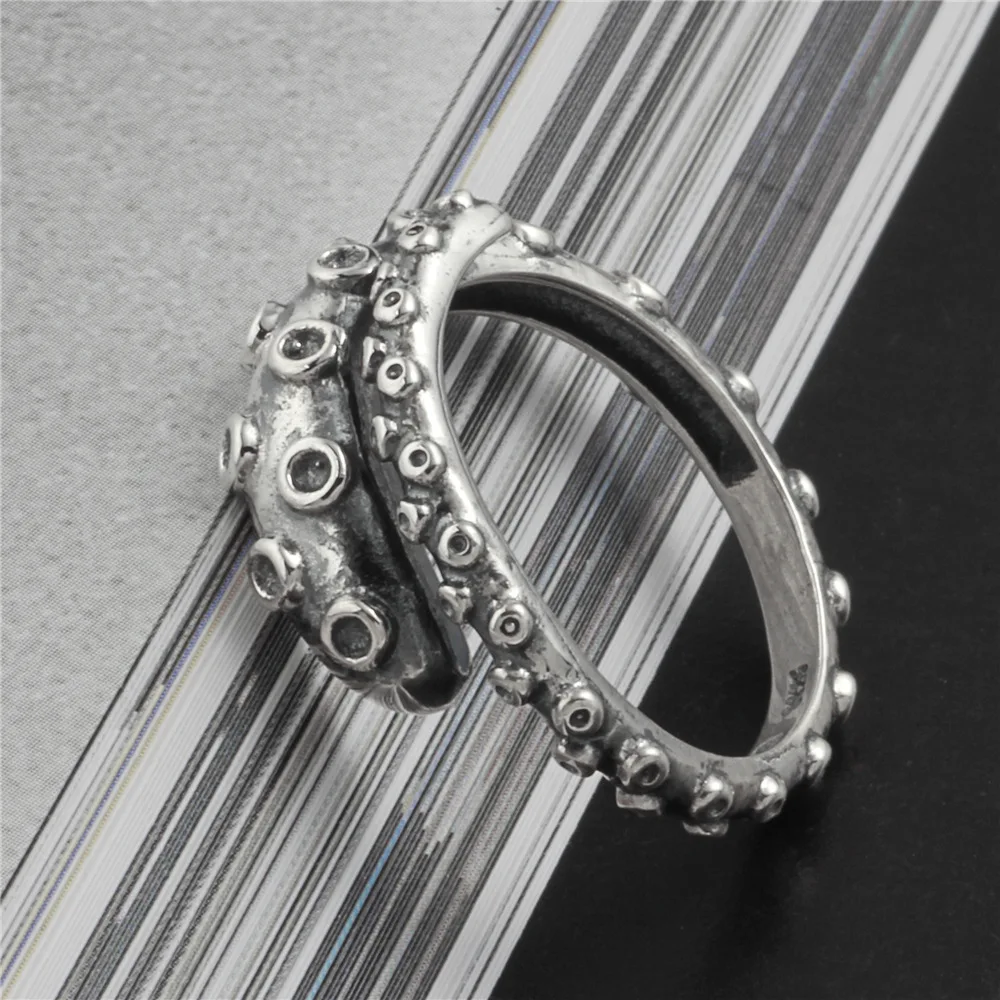 Anillo abierto de pulpo Punk 100% joyería de plata de ley 925 Vintage anillos ajustables para ...