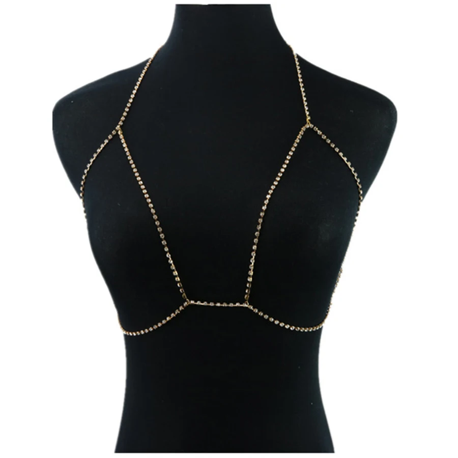 Fashion Claw Crystal Rhinestone Bra Slave Harness Chest Chain Women