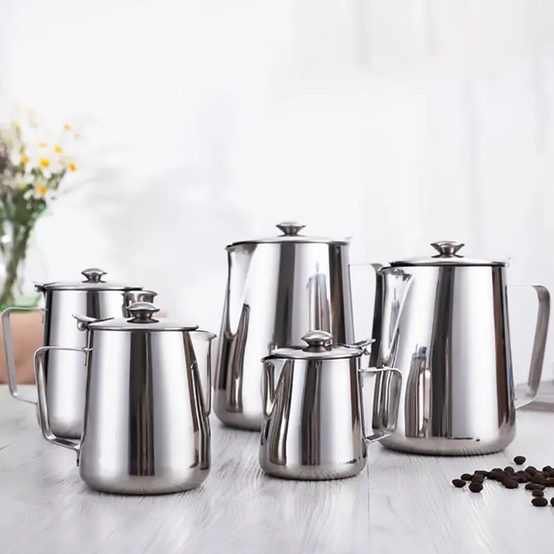 Stainless Steel Milk Frothing Pitcher, Coffee Foam Container With Lids ...