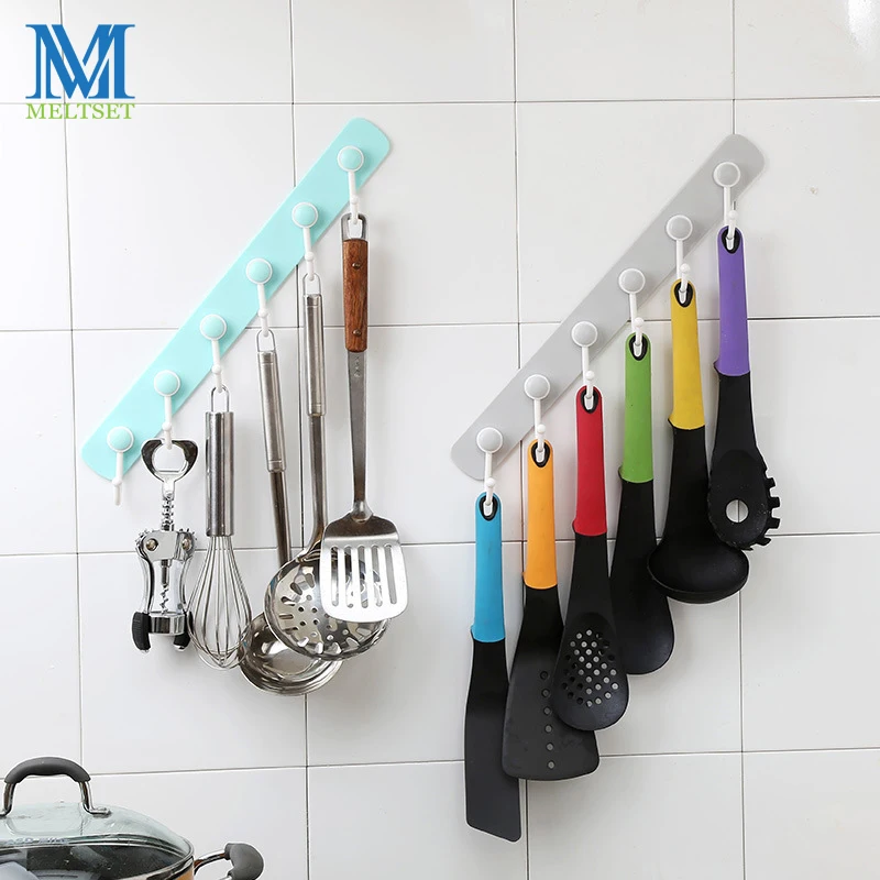 Multifunction Kitchen Storage Hook Holder 6 Hooks Wall Door Holder ...