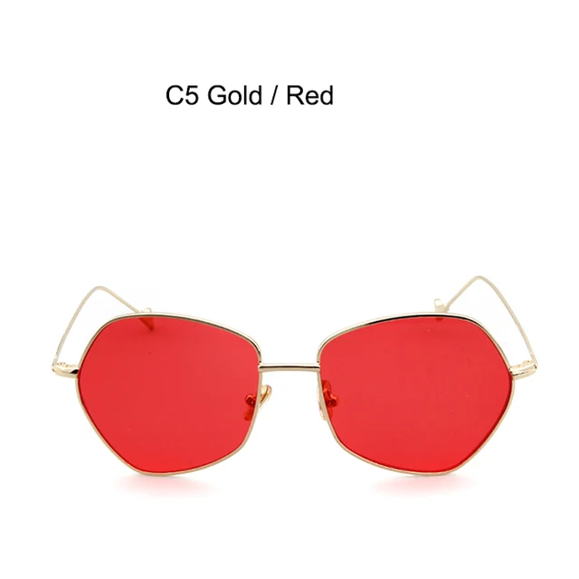 Good Win Red Tint Retro Geometric Women Sunglasses Jelly Color Slim Metal Frame Sun Glasses Mens