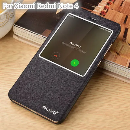 Xiaomi Redmi Nota 4 caso vista ventana abierta de cuero Flip teléfono ...