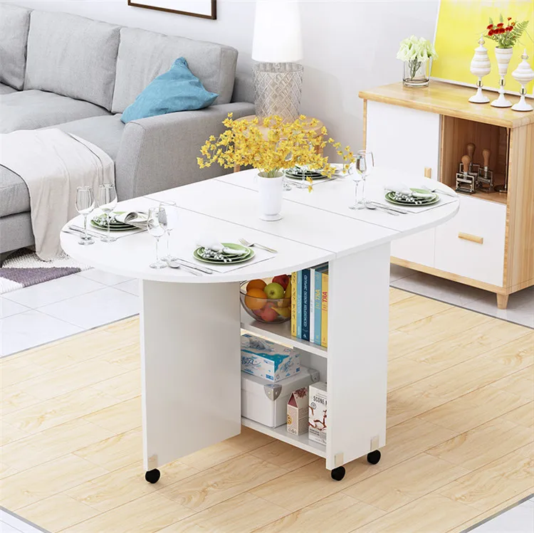 Folding Movable Dining Table With Multidirectional Wheel Wooden Kitchen ...