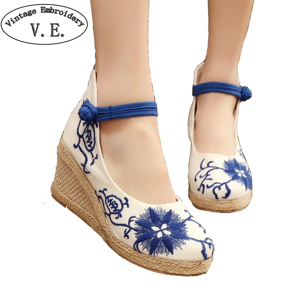 Vintage Embroidery Pumps Women Shoes Chinese Old Beijing Cloth Women's ...